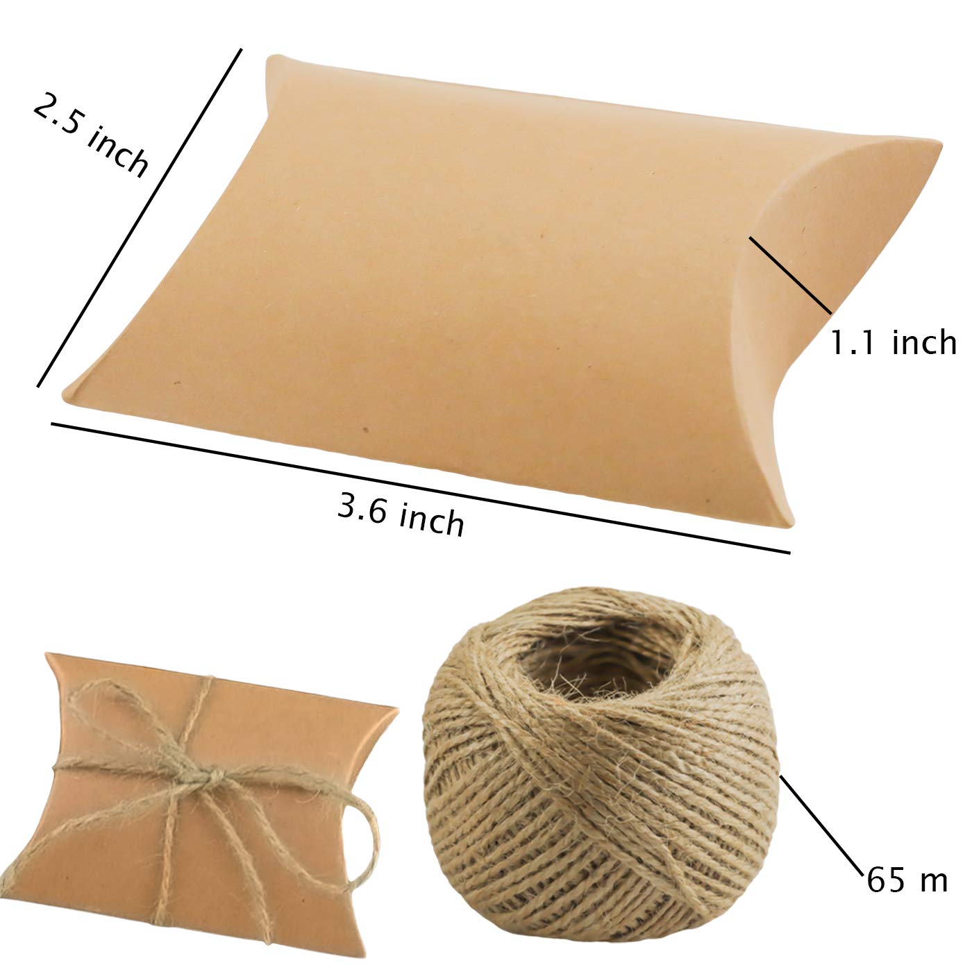 LeonBach 100 Pcs Pillow Boxes and 197 Ft Jute Rope, Jewelry Packaging Supplies Earring Boxes Wedding Favors Boxes Pillow Mini Gift Boxes