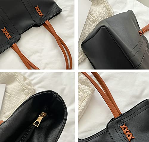 Chic Faux Leather Tote Hobo Handbag for Women Girls Casual Canvas Shoulder Bag