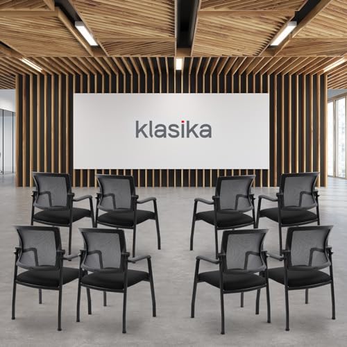 KLASIKA Desk Chair No Wheels with Adjustable Mesh Backrest, Arm Chair with Ergonomic Lumbar Support and Thickened Seats Cushion, Waiting Room Chairs for Office School Church Guest Reception, 2PACK