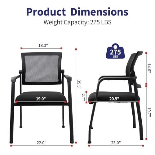 KLASIKA Desk Chair No Wheels with Adjustable Mesh Backrest, Arm Chair with Ergonomic Lumbar Support and Thickened Seats Cushion, Waiting Room Chairs for Office School Church Guest Reception, 2PACK