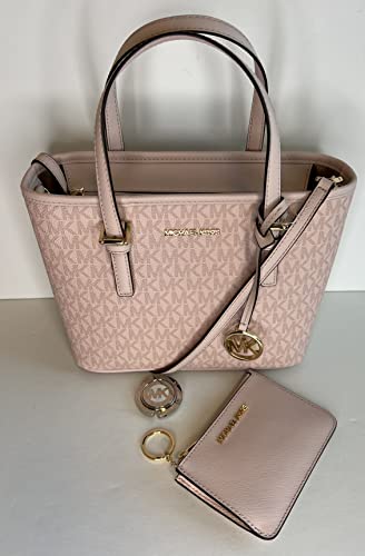 Michael Kors Jet Set Travel XS Carryall Convertible Top Zip Tote bundled with SM TZ Coinpouch and Purse Hook (DK Powder Blush)