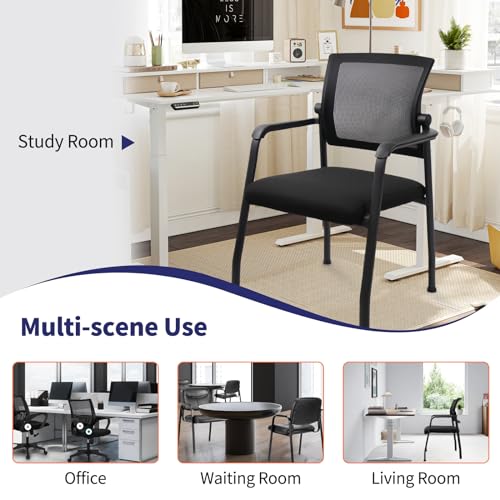 KLASIKA Desk Chair No Wheels with Adjustable Mesh Backrest, Arm Chair with Ergonomic Lumbar Support and Thickened Seats Cushion, Waiting Room Chairs for Office School Church Guest Reception, 2PACK