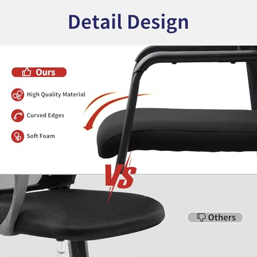 KLASIKA Desk Chair No Wheels with Adjustable Mesh Backrest, Arm Chair with Ergonomic Lumbar Support and Thickened Seats Cushion, Waiting Room Chairs for Office School Church Guest Reception, 2PACK