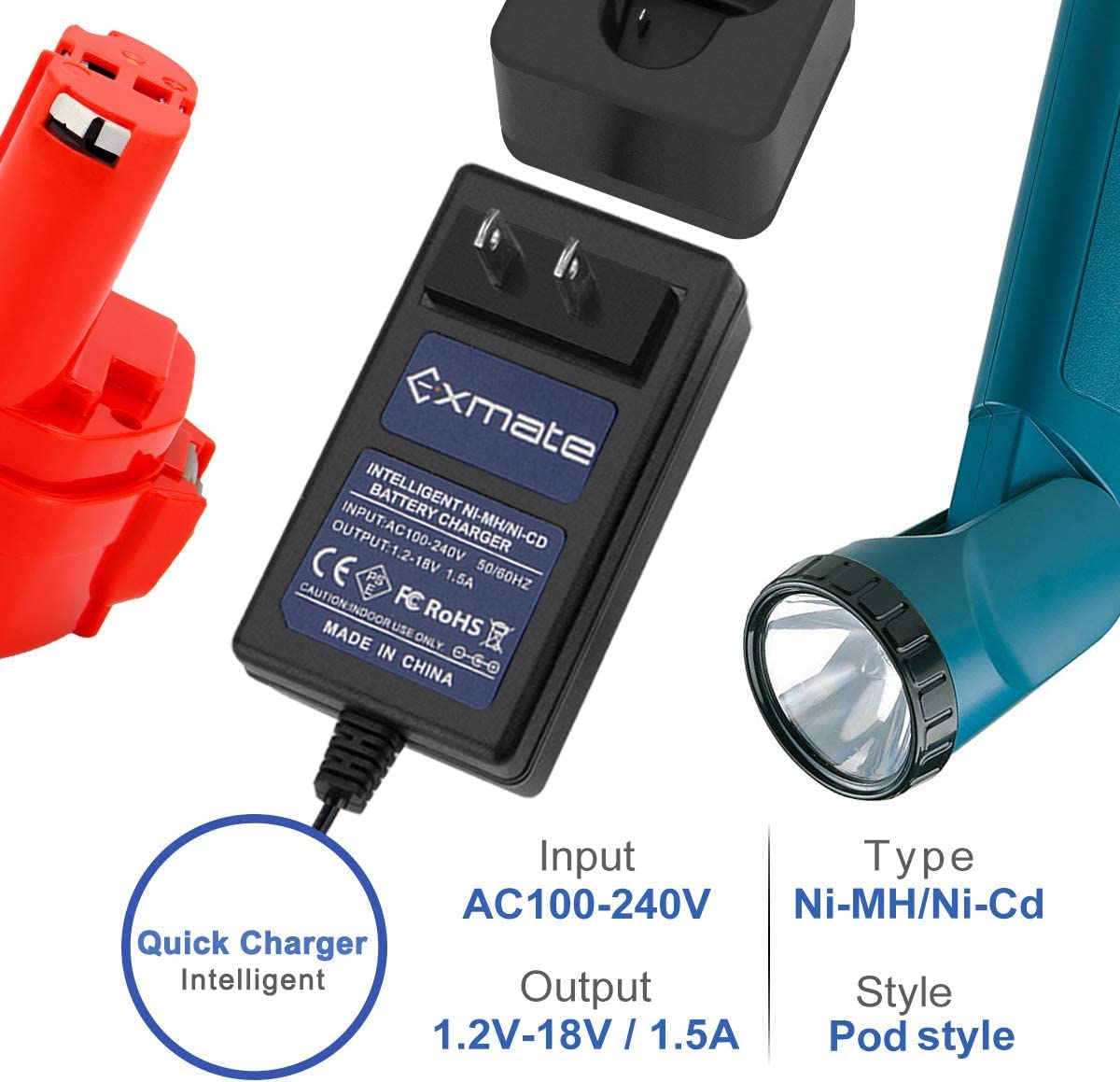 Exmate 2 Pack 7.2V 3.5Ah Ni-MH Battery with 1.2-18V Charger Compatible with Makita 7000 7002 7033 191679-9 632002-4 632003-2 192532-2 192695-4 6010D 6172D DA3000D 6018D 6019D 9500D DA301D 6073D ML702