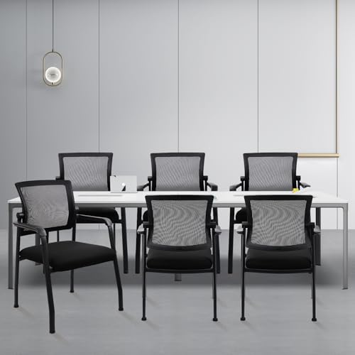 KLASIKA Desk Chair No Wheels with Adjustable Mesh Backrest, Arm Chair with Ergonomic Lumbar Support and Thickened Seats Cushion, Waiting Room Chairs for Office School Church Guest Reception, 2PACK