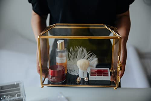 Defined Deco 10.2" Glass Card Box, Gift Display Box,Wedding Card Box with Heart Lock, Card and Gift Holder Glass Cards Box for Weddings, Birthdays, Graduations, Baby and Bridal Showers,Brass Frame.