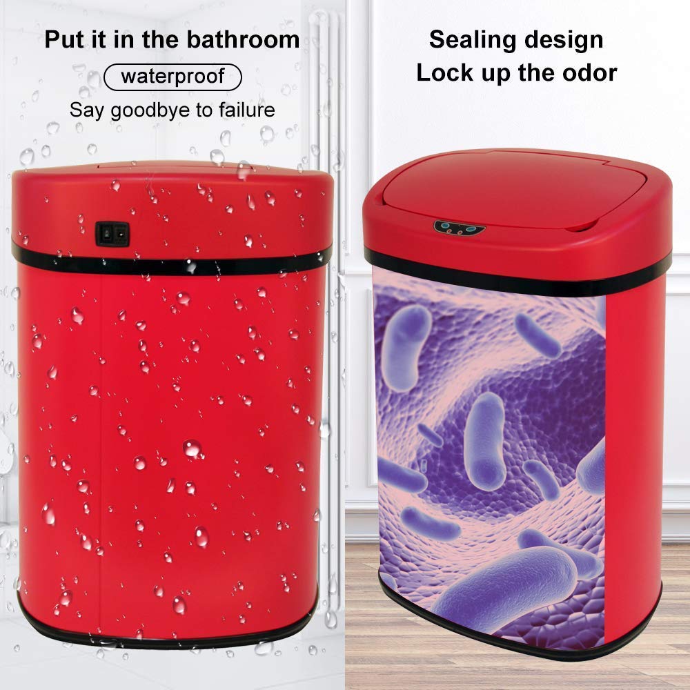 13 Gallon/50L Automatic Kitchen Trash Can with Lid, Touchless Garbage Can, Stainless-Steel Trash Cans Electronic Motion Sensor Smart Trash Bin for Kitchen Office Bathroom, Red