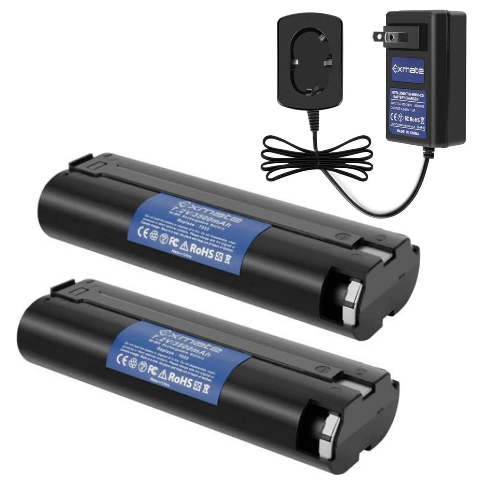 Exmate 2 Pack 7.2V 3.5Ah Ni-MH Battery with 1.2-18V Charger Compatible with Makita 7000 7002 7033 191679-9 632002-4 632003-2 192532-2 192695-4 6010D 6172D DA3000D 6018D 6019D 9500D DA301D 6073D ML702