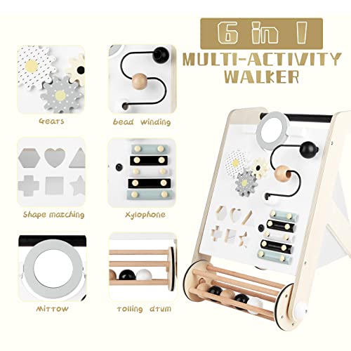 Asweets Wooden Baby Walker Push and Pull Learning Activity Walker with Roller for Boys and Girls Stand Learning Walker Toddler Toy