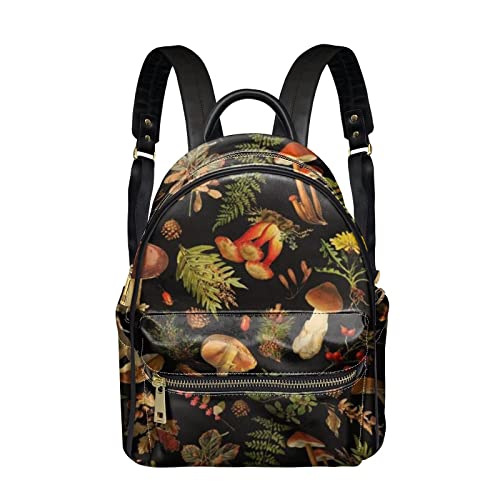 GLENLCWE Green Mushroom Print Women Small Backpack Purse Leather Mini Daypack Crossbody Shoulder Bag Lightweight