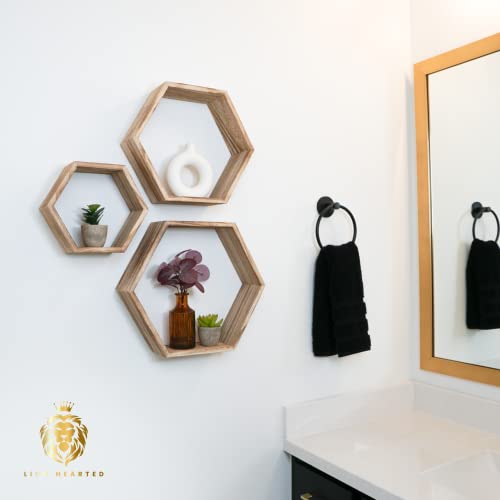 Hexagon Shelves Set of 5 – Wall Mounted Natural Light Wood Floating Shelves – Decorative Honeycomb Hanging Display Shelf for Bedroom, Living Room, Kitchen & Office - Modern Farmhouse Décor Storage