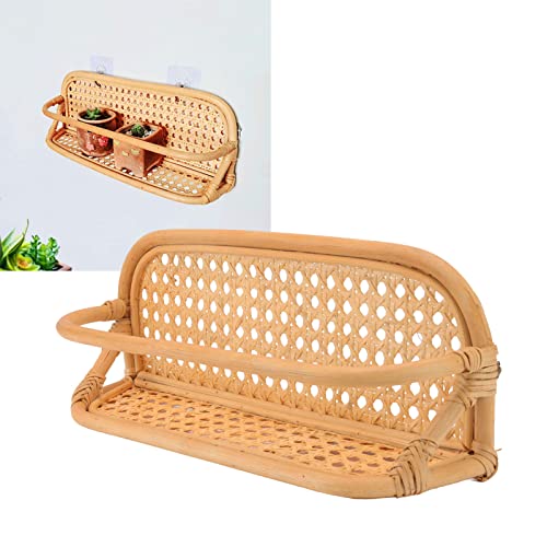 Aqur2020 Rattan Wall Shelf, Wall Mounted Floating Shelf Towel Rack Holder for Bedroom, Living Room, Bathroom, Kitchen, Office Decor