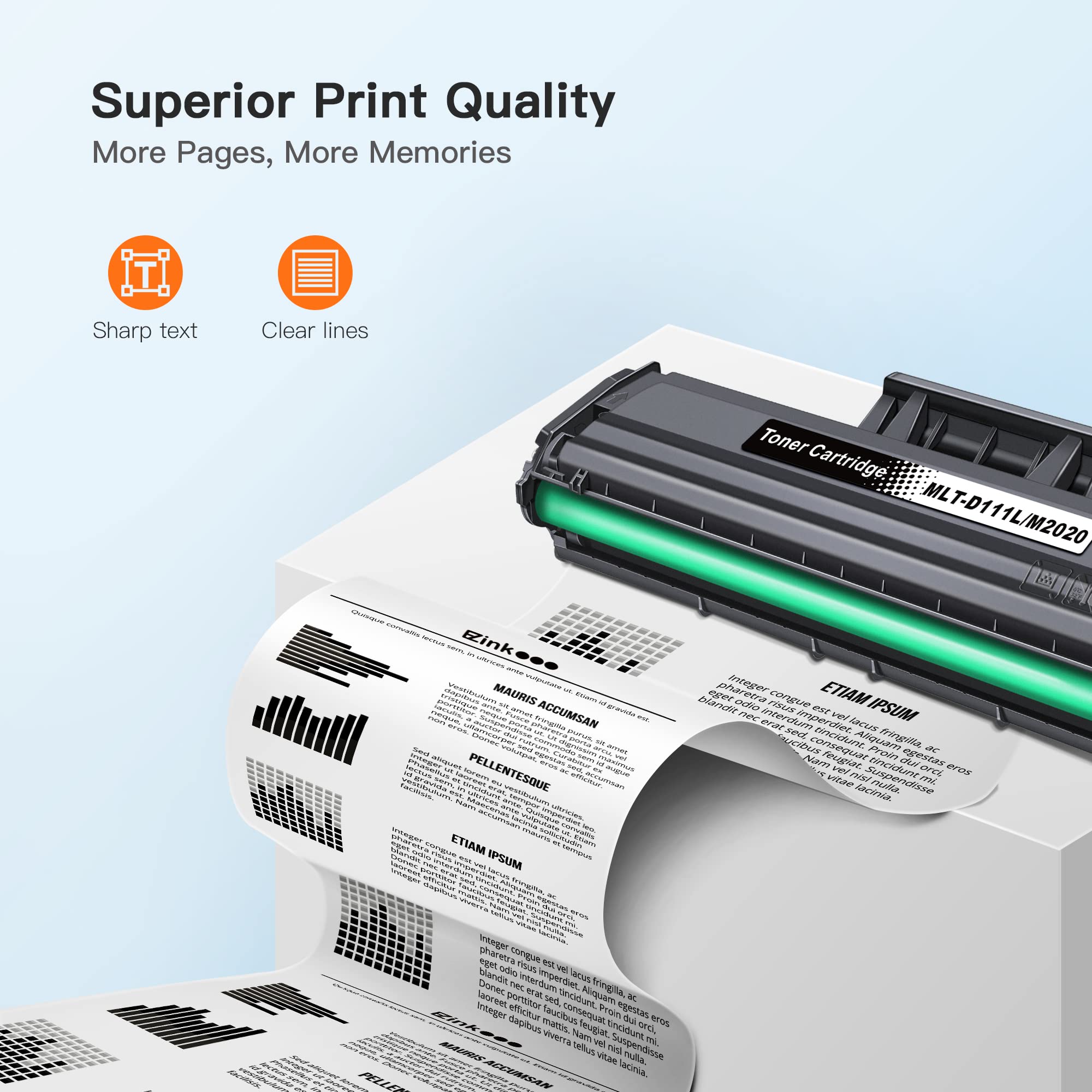 E-Z Ink (TM) Compatible Toner Cartridge Replacement for Samsung 111S 111L MLT-D111S MLT-D111L to use with Xpress SL-M2020W SL-M2024W Xpress SL-M2070W Xpress SL-M2070FW Printer (Black, 1 Pack)