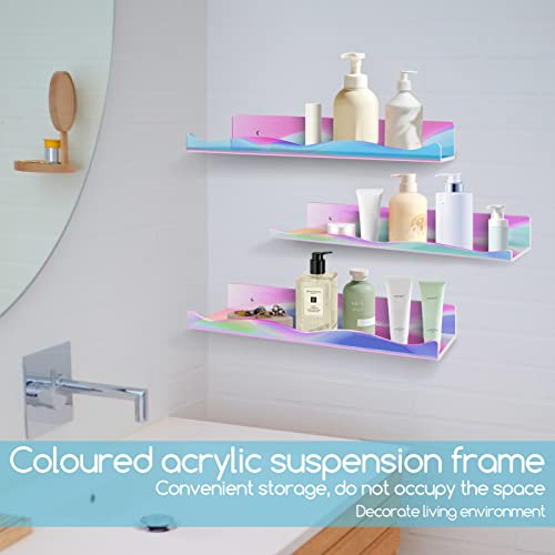 6 Packs Large Iridescent Wall Mounted Floating Shelf, ULENDIS 15.7 Inch Rainbow Clear Acrylic Display Shelves Organizer Nail Polish Rack, Wall Ledge Bookshelf for Bedroom Bathroom or Living Room Decor