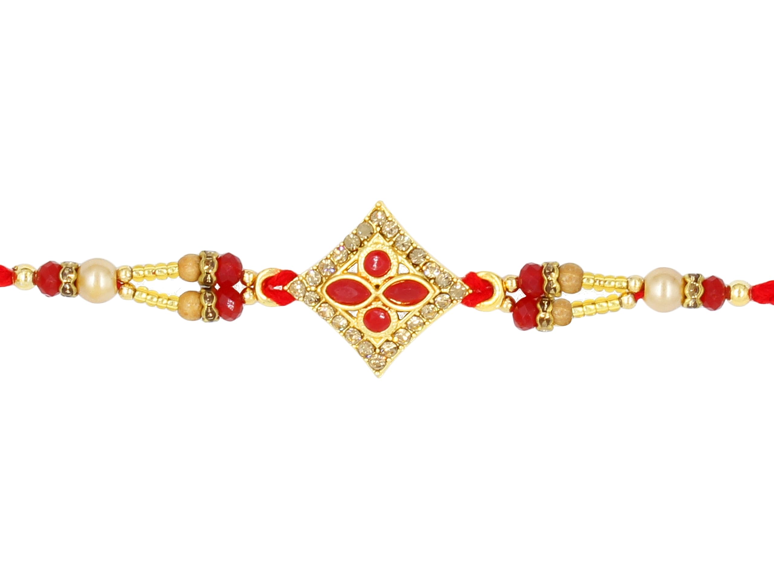 Premium Designer Rakhi for Brother Multicolor Beautiful & Designer Thread Raksha Bandhan Rakhi for Loving Brother Bhai | Rakhi for Small Brother (Kundan)