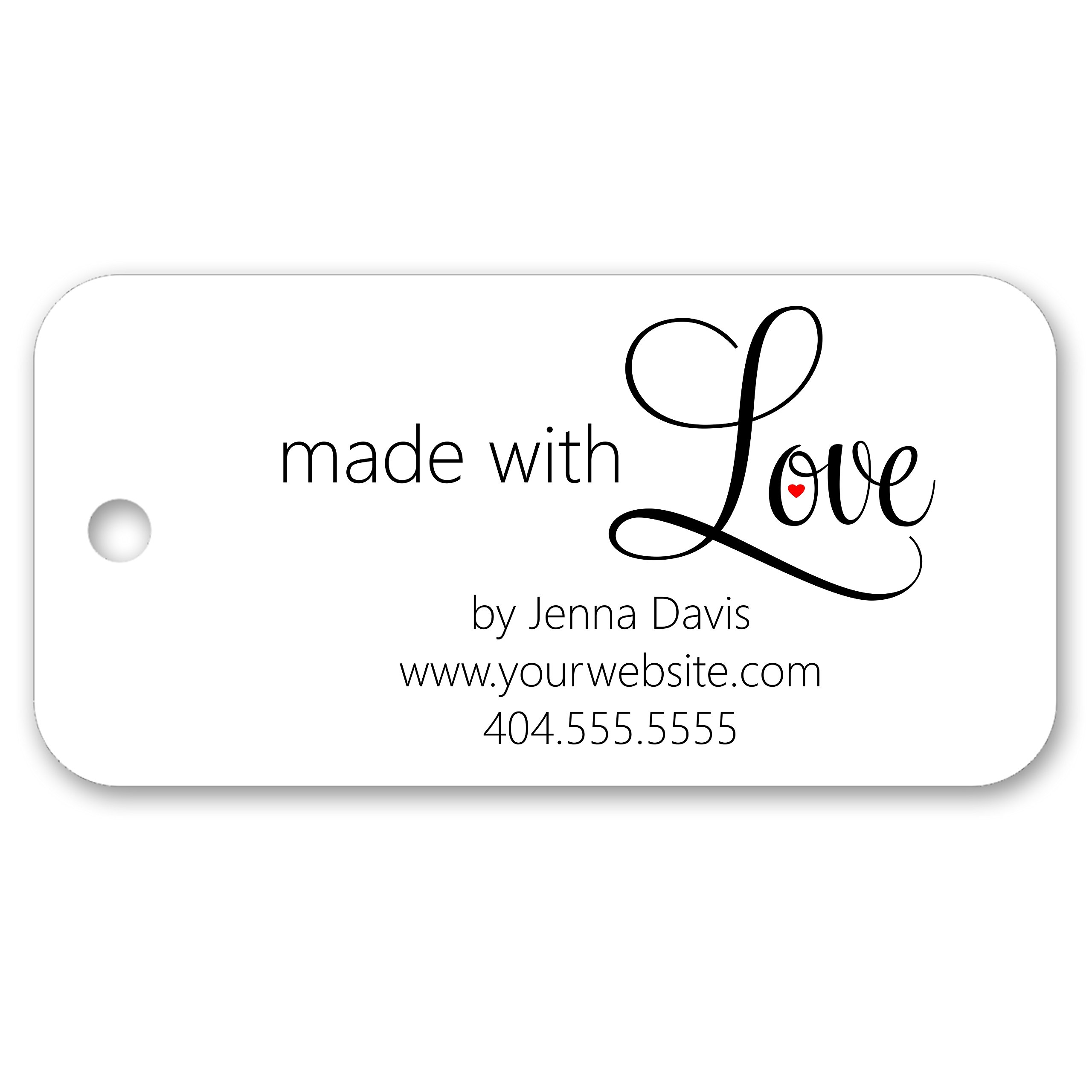 Made with Love Custom Personalized Bag Tags - for Gifts, Favors, Crafts, Business, or Handmade Products 3" x 1.5" - 30ct