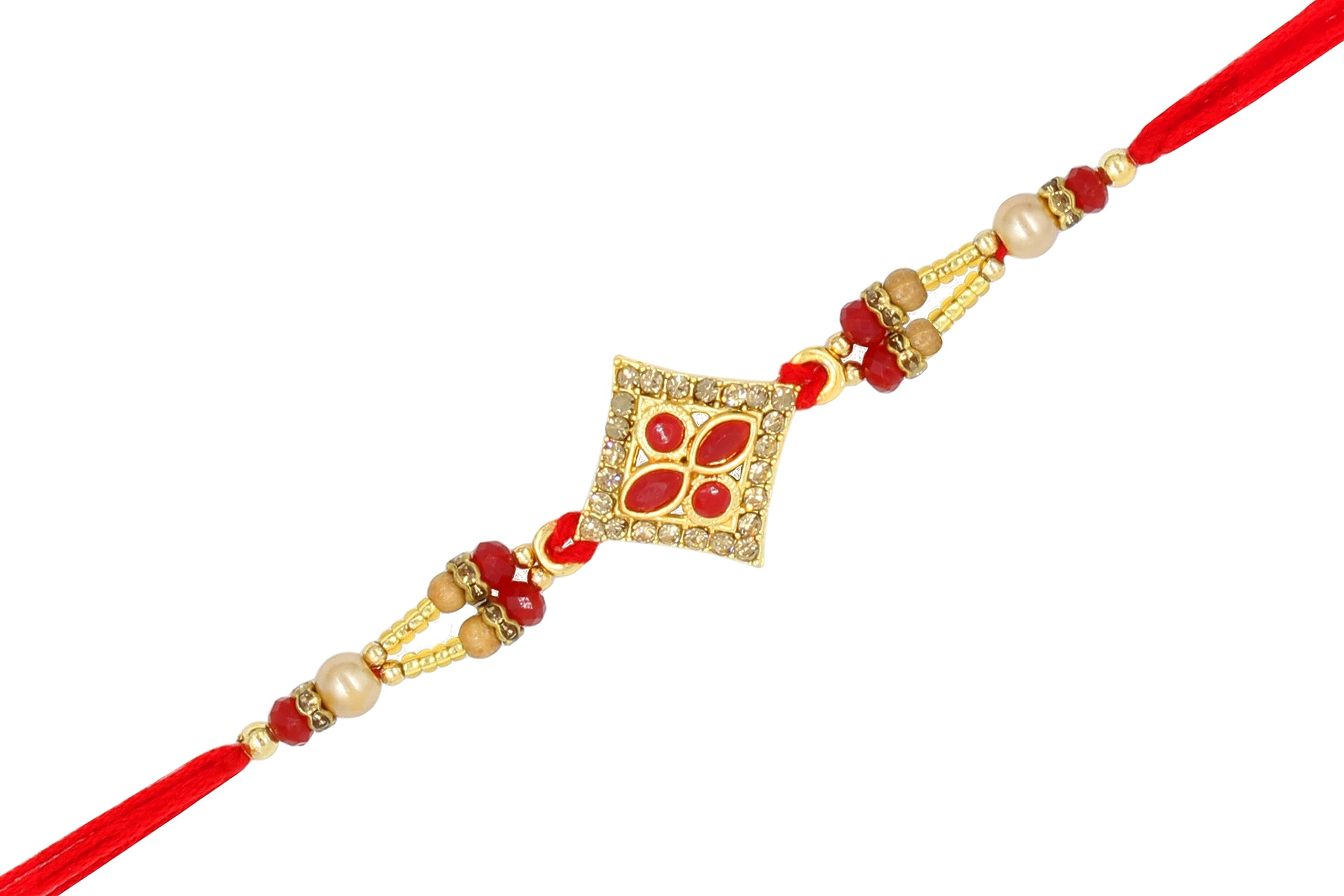 Premium Designer Rakhi for Brother Multicolor Beautiful & Designer Thread Raksha Bandhan Rakhi for Loving Brother Bhai | Rakhi for Small Brother (Kundan)