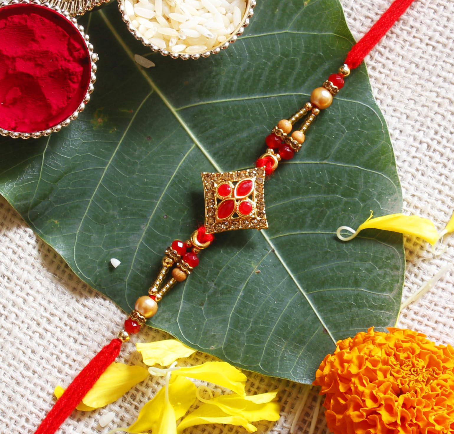 Premium Designer Rakhi for Brother Multicolor Beautiful & Designer Thread Raksha Bandhan Rakhi for Loving Brother Bhai | Rakhi for Small Brother (Kundan)