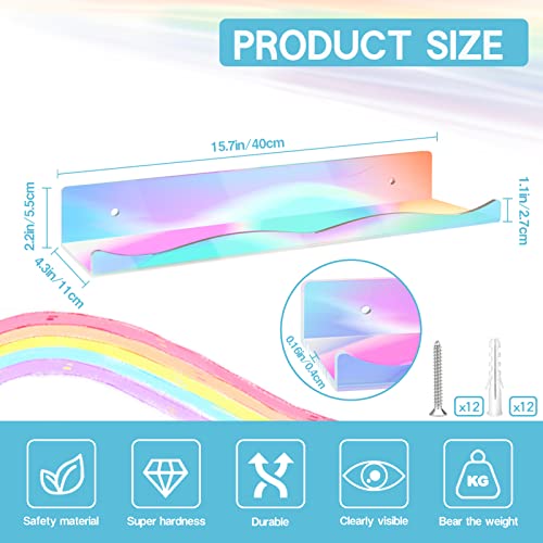 6 Packs Large Iridescent Wall Mounted Floating Shelf, ULENDIS 15.7 Inch Rainbow Clear Acrylic Display Shelves Organizer Nail Polish Rack, Wall Ledge Bookshelf for Bedroom Bathroom or Living Room Decor