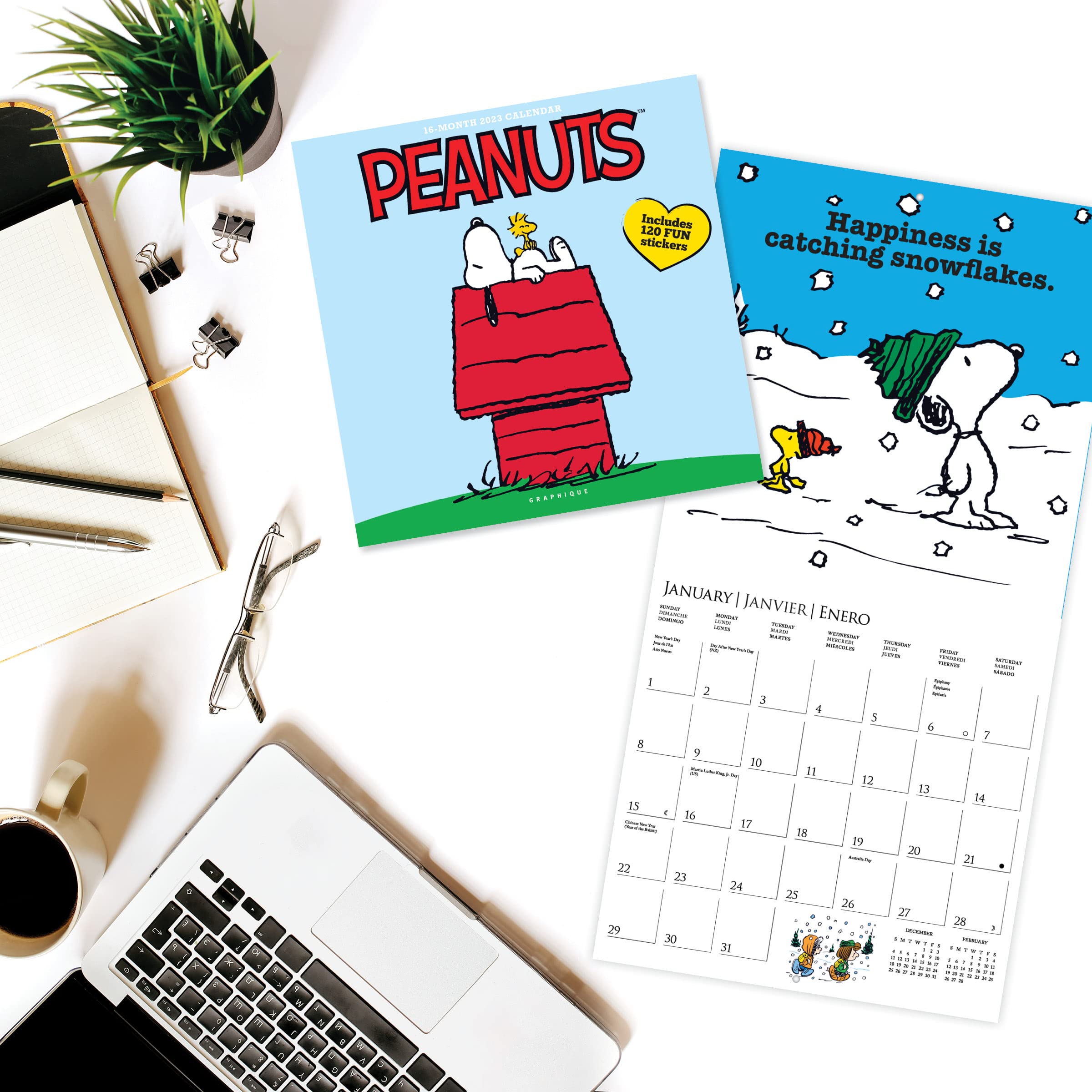 Graphique 2023 Peanuts Wall Calendar | 12” x 12” | Thick Paper | Home & Office Organizer | Large Monthly Grid | 3 Languages & Marked Holidays | 4 Month Preview Page for 2024