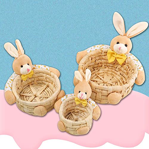 TikPick 3 Pcs Set Bunny Easter Basket Without Handle for Boy and Girl Gifts Box for Easter Eggs Stuffer Chocolate Nuts, Bunny Stuffed Animal Basket Candy Box for Home Decorations