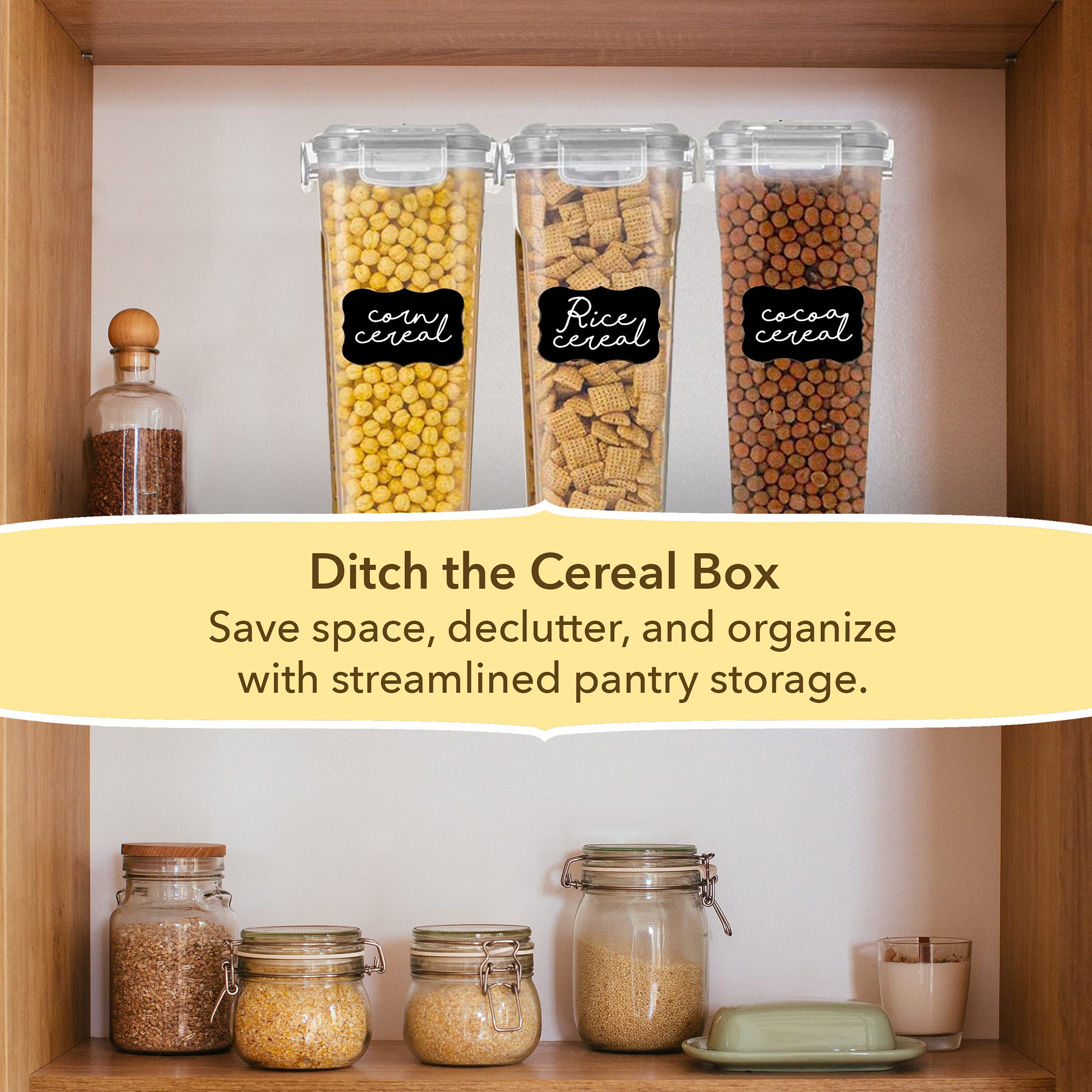 Cereal Container Storage Set - 4 Piece Airtight Food Storage Containers. BPA Free Dispenser Storage Container Set with Free Labels & Pen - by Simple Gourmetā¦
