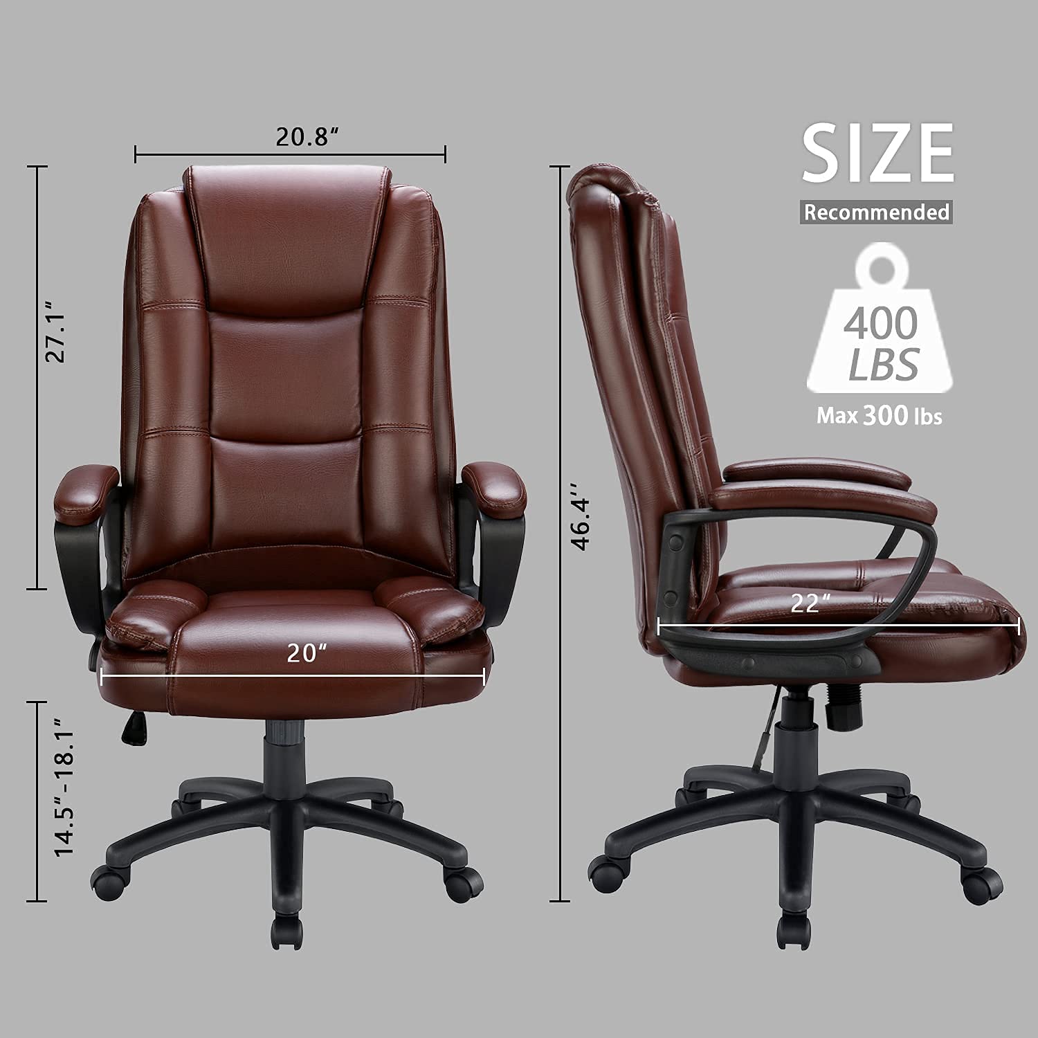 OFIKA Office Chair Computer Desk Chair Gaming - Ergonomic High Back Cushion Lumbar Support with Wheels Comfortable Black Leather Racing Seat Adjustable Swivel Rolling Home Executive (Brown)