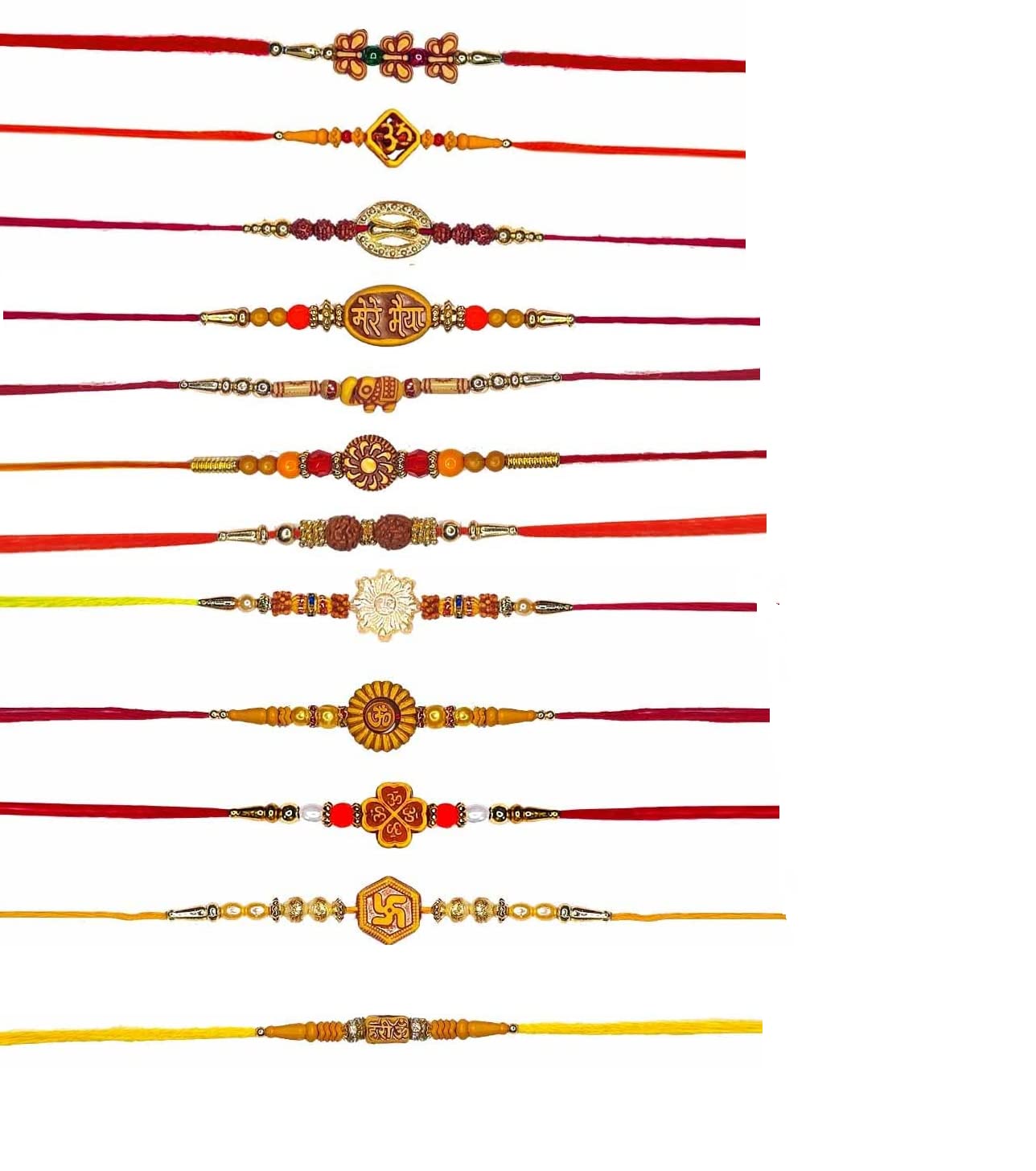 USA HOUSE Set of 12 Rakhi for Brother, Bracelet Brother and Rudraksha Designing Rakhi, Raksha Bandhan Gift, Wrist Bands Loving Sibling/ Sister, Father, & Friends Design 16 multicolored