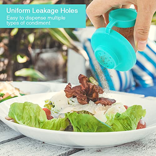 Sophico Small Salt and Pepper Shakers Set with Moisture Proof Sinlicone Lids, 4.5oz Mini Spice Shaker to go for Camping Travel Picnic Lunch Boxes (Mint & Grey, Small & Medium)