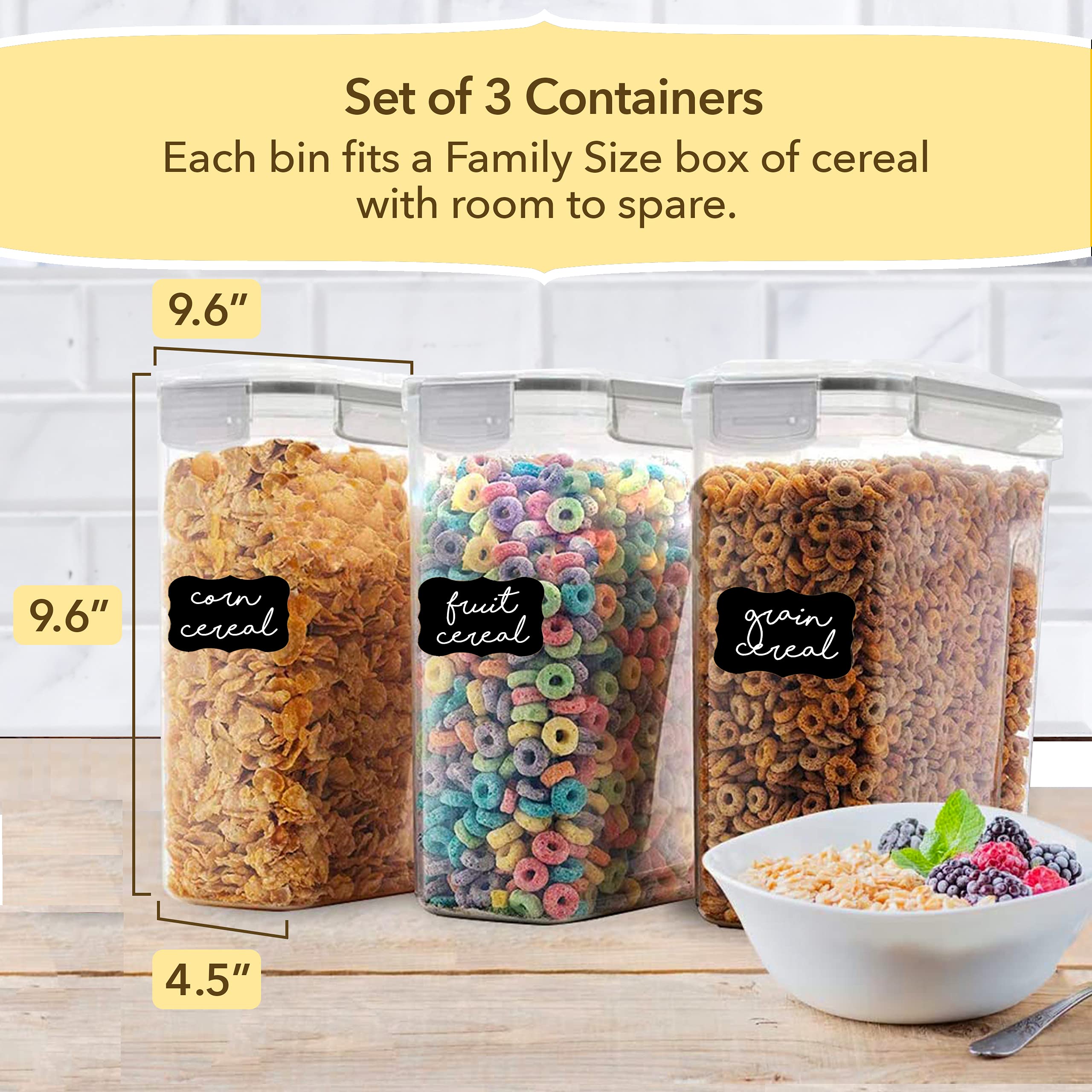 Cereal Container Storage Set - 4 Piece Airtight Food Storage Containers. BPA Free Dispenser Storage Container Set with Free Labels & Pen - by Simple Gourmetā¦