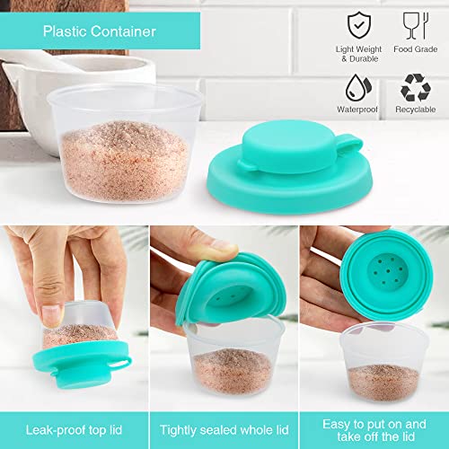 Sophico Small Salt and Pepper Shakers Set with Moisture Proof Sinlicone Lids, 4.5oz Mini Spice Shaker to go for Camping Travel Picnic Lunch Boxes (Mint & Grey, Small & Medium)