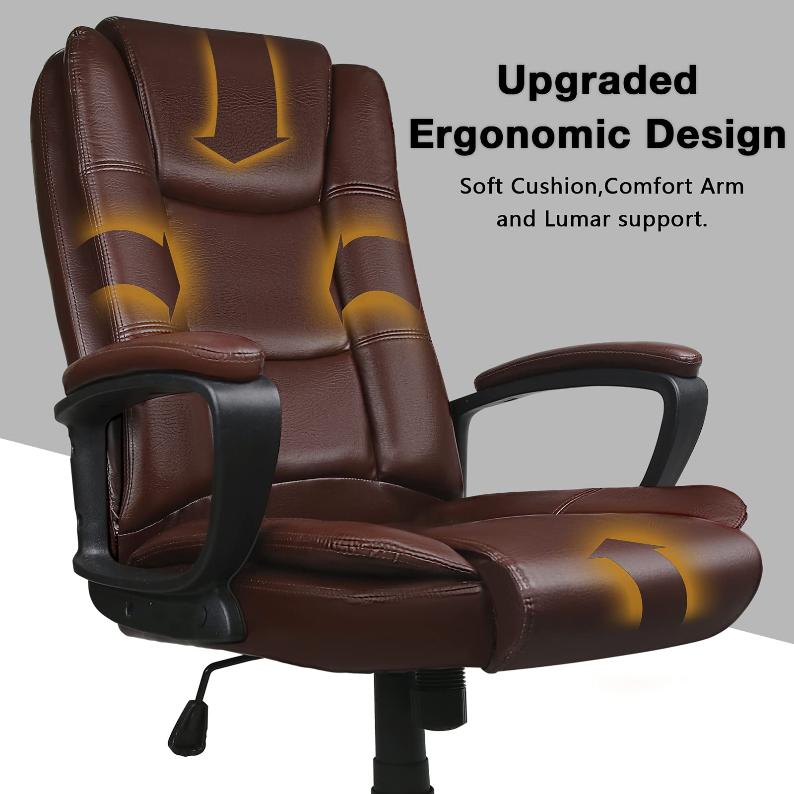OFIKA Office Chair Computer Desk Chair Gaming - Ergonomic High Back Cushion Lumbar Support with Wheels Comfortable Black Leather Racing Seat Adjustable Swivel Rolling Home Executive (Brown)