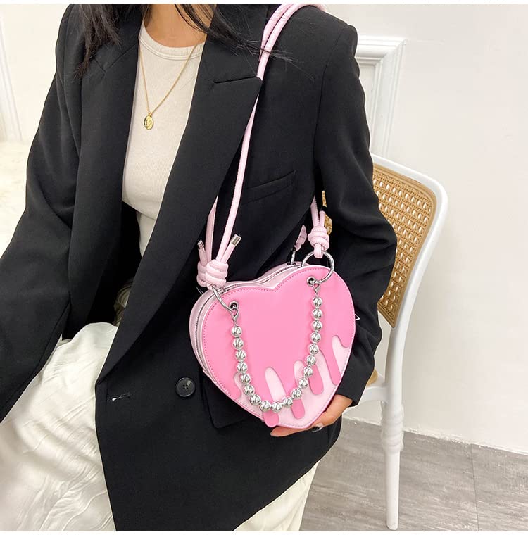 GESALOP Cute Heart Tote Bag Womens Leather Small Handle Purse Y2K Purse Gothic women's bag (Pink)