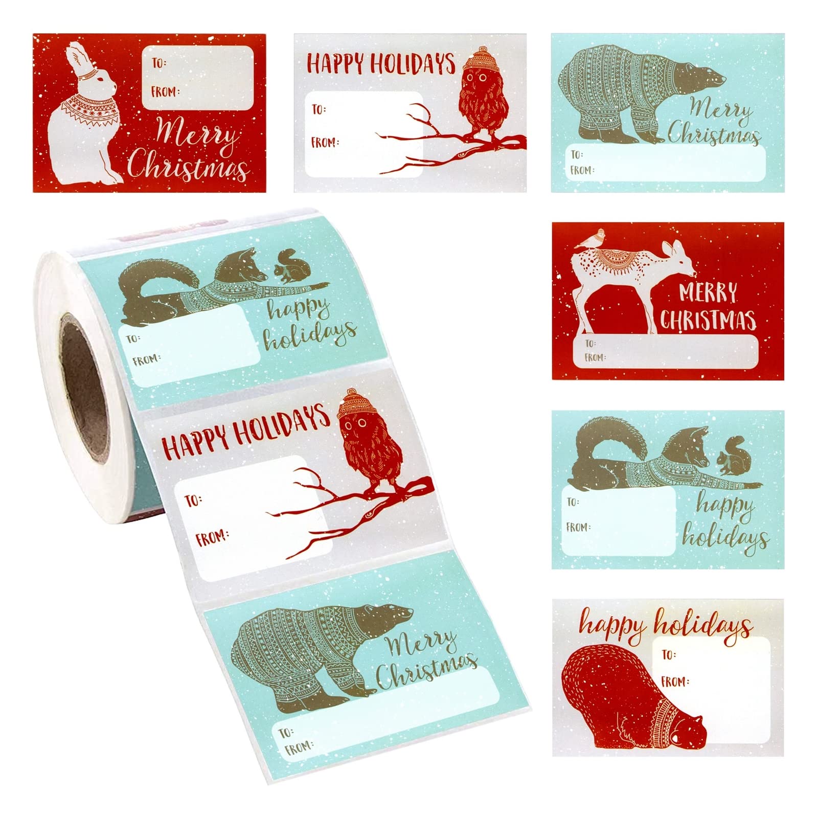Christmas Sticker Labels for Gifts, 6 Holiday Forest Animal Designs (504 Pack)