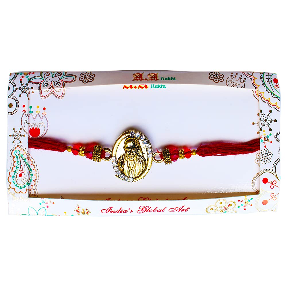 Sai Baba Rakhi for Brother on Rakshabandhan Bhai Dooj Diamond Rudraksh Sai Rakhi for Bhaiya Rakhi Moli Rakhi Saluno Silono Rakri