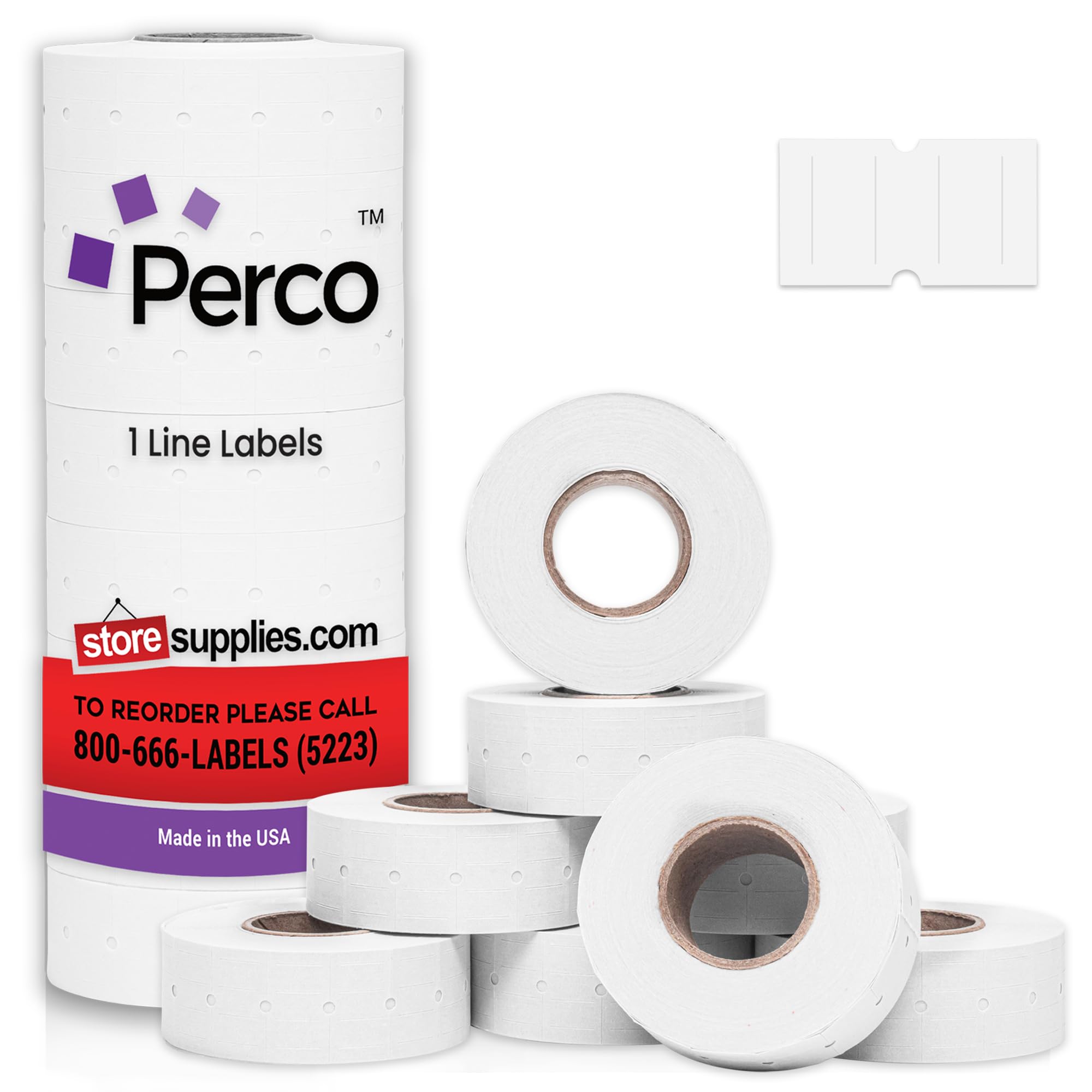 Perco 1 Line White Labels - 1 Sleeve, 8,000 Blank Price and Date Gun Labels for Perco 1 Line Price and Date Guns