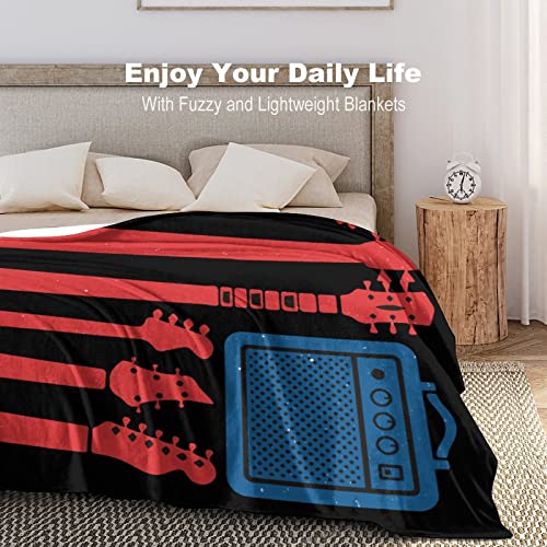 Rock N Roll USA Flag Flannel Fleece Throw Blanket Soft Warm Lightweight Fuzzy Plush Blankets for Bed Couch Sofa 70"x80"