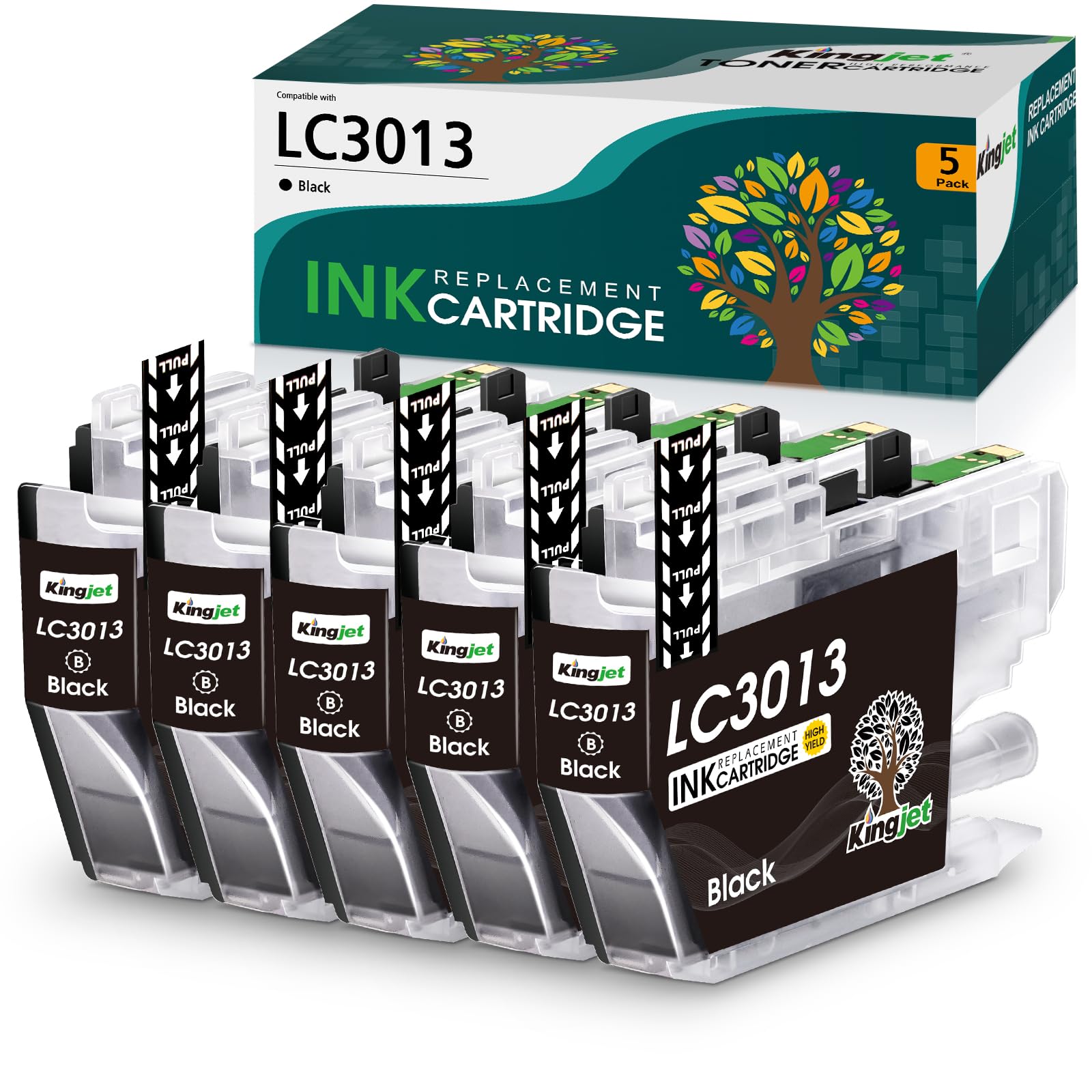 Kingjet LC3013 Compatible Ink Cartridge Replacement for Brother LC3013 Ink Cartridges Use with MFC-J491DW MFC-J497DW MFC-J690DW MFC-J895DW Printers (5 Black) - LC3013BK LC3011BK