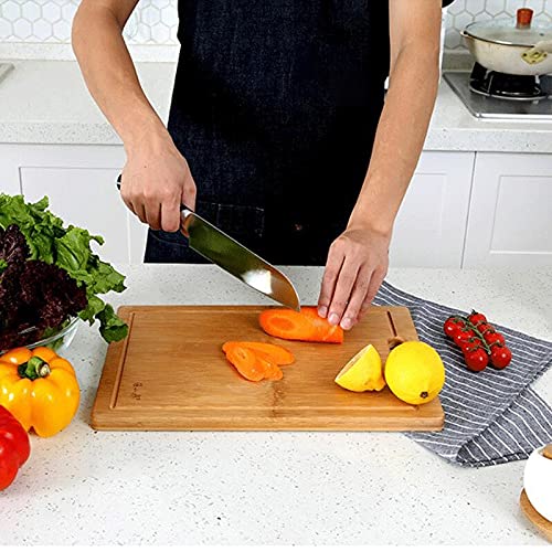 MMOOCO Chopping Board, Cutting Board-Bamboo Chopping Board for Kitchen-with Juice Groove and Handle ,for Chopping Meat, Butcher Block, Veggies & Cheese,Two Sizes (Size : Medium)