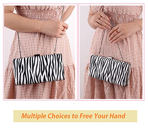 Women Clutch Evening Purses Black - and White Zebra Pattern Wristlet Hobo Bag Crossbody Bag with Chain Strap for Party (Zebra)
