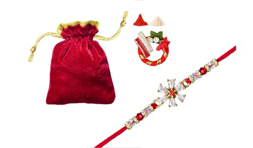 Tarini Gallery Rakhi for Brother Bhaiya Bhai Dooj Raksha Bandhan gift Rakhi Thread Rakhi Bracelet with Greeting card gift pack in pouch/Potli bag (Design 3 with Soan)