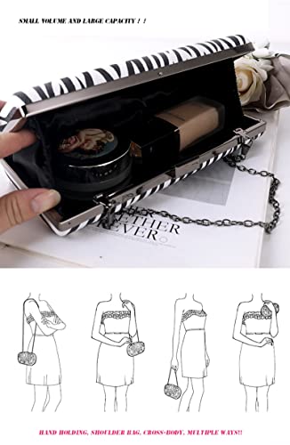 Women Clutch Evening Purses Black - and White Zebra Pattern Wristlet Hobo Bag Crossbody Bag with Chain Strap for Party (Zebra)