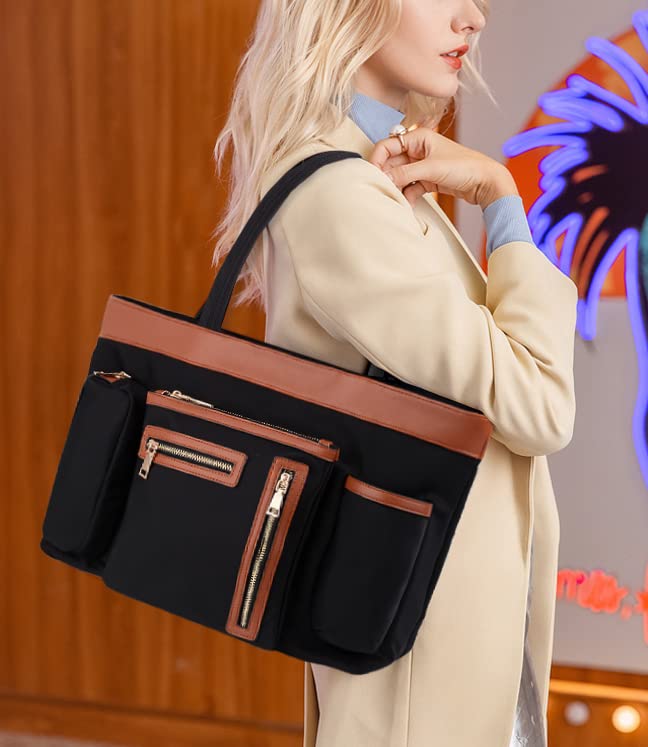 UTO Tote Bag for Women Large Capacity Water Resistant Nylon Handbag and Purse with Multi Zipper Pockets
