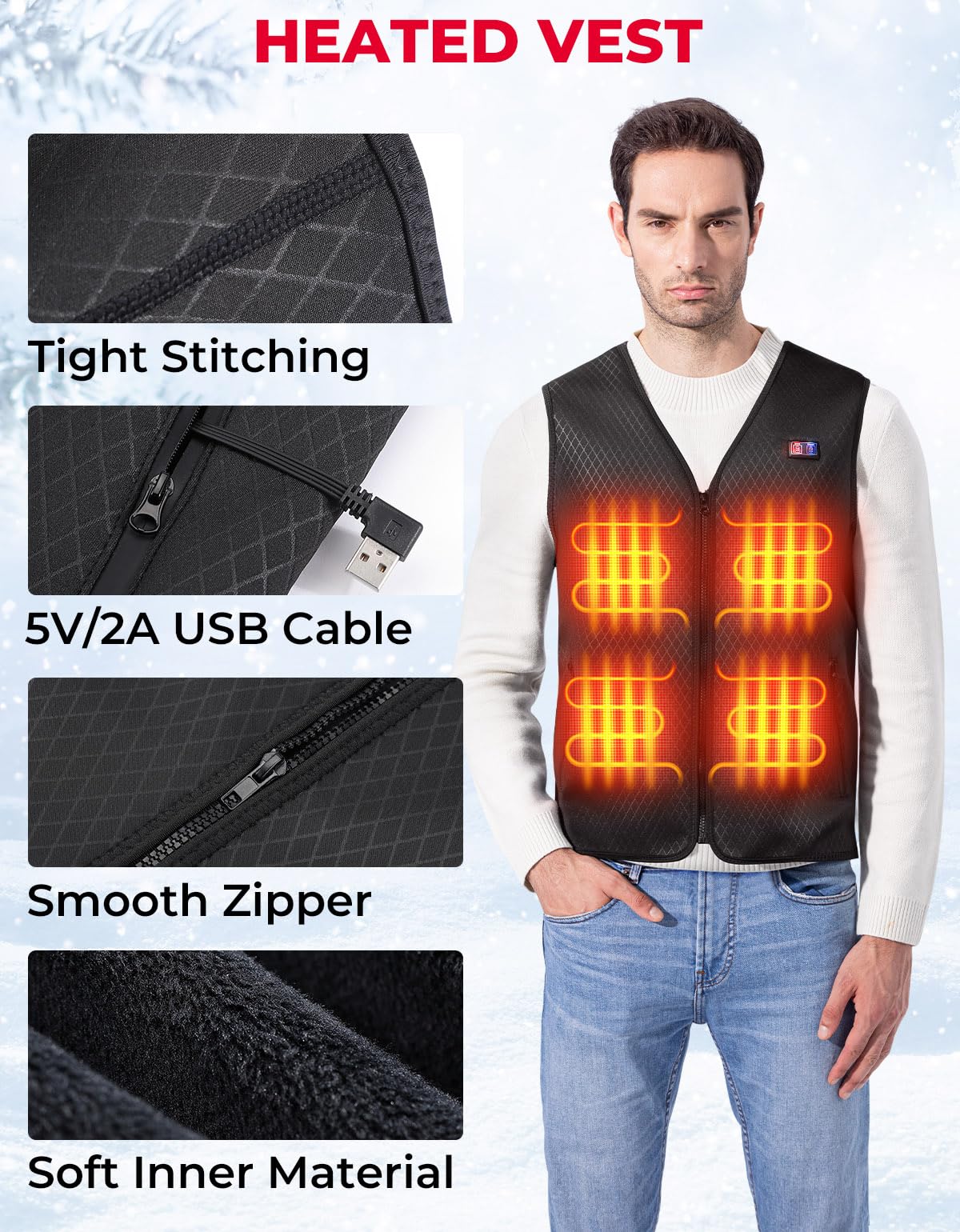 KEMIMOTO Heated Vest for Men, Warming Vest, Heated Hunting Vest, BATTERY NOT INCLUDED, Electric Heated Vest