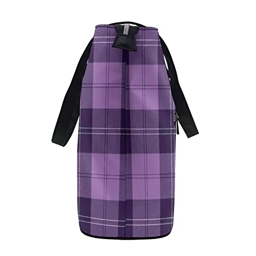 Women's Waterproof Big Shoulder Commuter Bag Large Capacity Work Tote Bags Leather Big Purses And Handbags Ladies Compatible with Purple Tartan Plaid Scottish Pattern