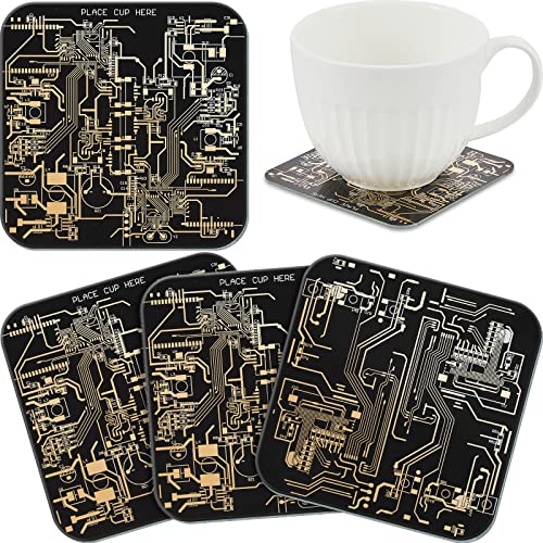 4 Pcs Circuit Board Coasters PCB Coasters Immersion Gold Circuit Board Coasters for Drinks PCB-Design Coasters for Men Funny Drink Coasters for Party Bar Office Gamer Geek Men Nerd Engineer Gifts