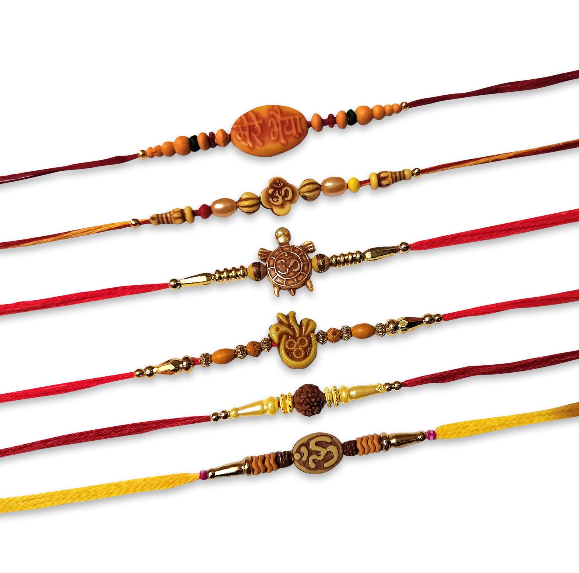 Set of 6 Rakhi Bracelet for Brother Bhai Rakshabandhan Rakhee Thread, Raksha Bandhan Festival Rakhi for Bhaiya n Bhabhi, Indian Designer Latest Rakhi for Bhai Thread Bracelets