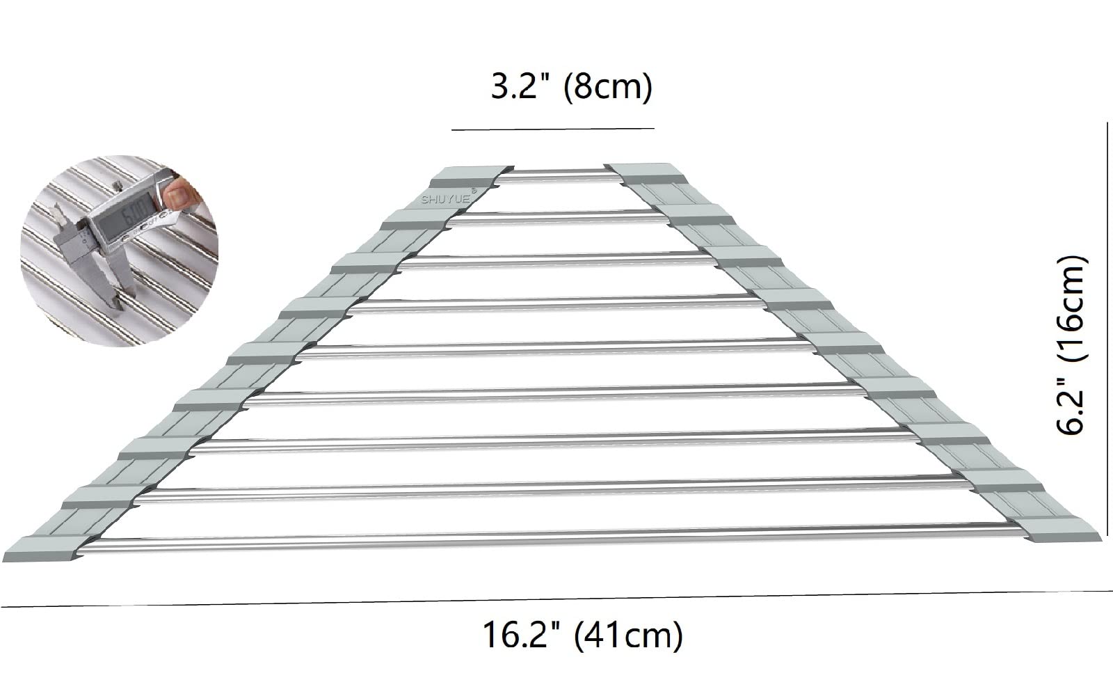 SHUYUE Triangle Dish Drying Rack for Sink Corner Roll Up Dish Drying Rack Folding Stainless Steel Multipurpose Over The Sink Corner Dish Drainer Mat for Kitchen (Grey)