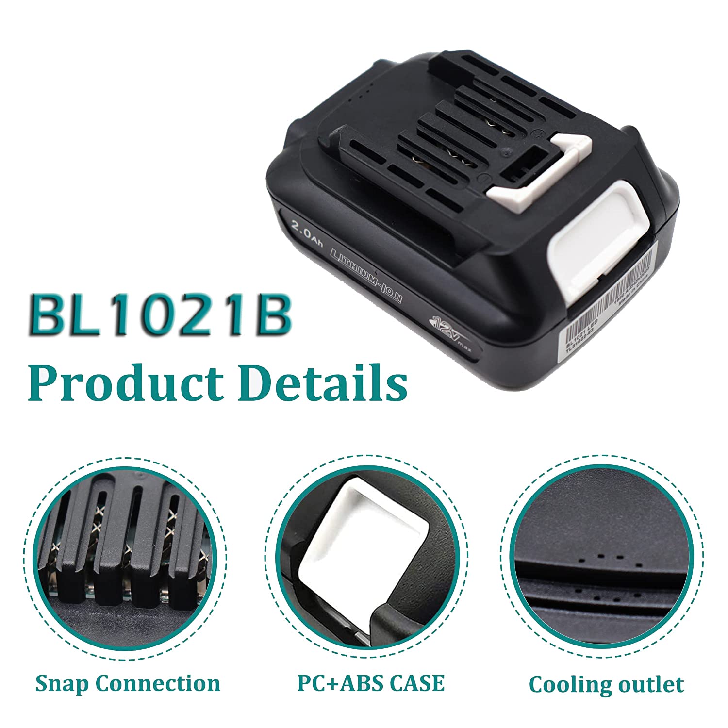 2 X 2.0A BL1021B Battery with Charger DC10WD 10.8V ~ 12V, Replace for Makita 12V Battery CXT BL1016 Bl1041B BL1040 BL1020B, Replace for Makita DF031D TD110D JR103D JR105D HSS01D HP332D DC10SB DC10WC