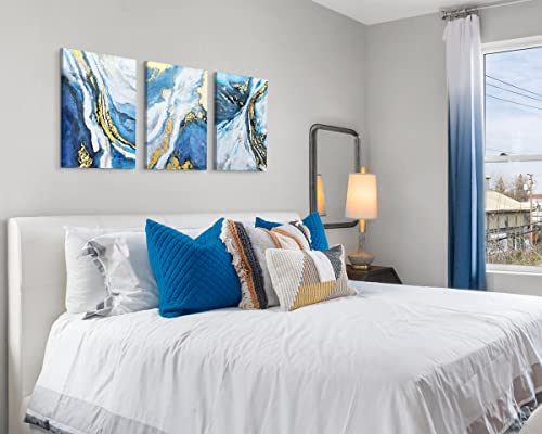 Wall Art Bedroom Gold Wall Decor Abstract Pictures for Living Room Wall Decoration Blue Paintings Large Canvas Art Framed-16''x24''x3 Artwork Decor for Office Bathroom